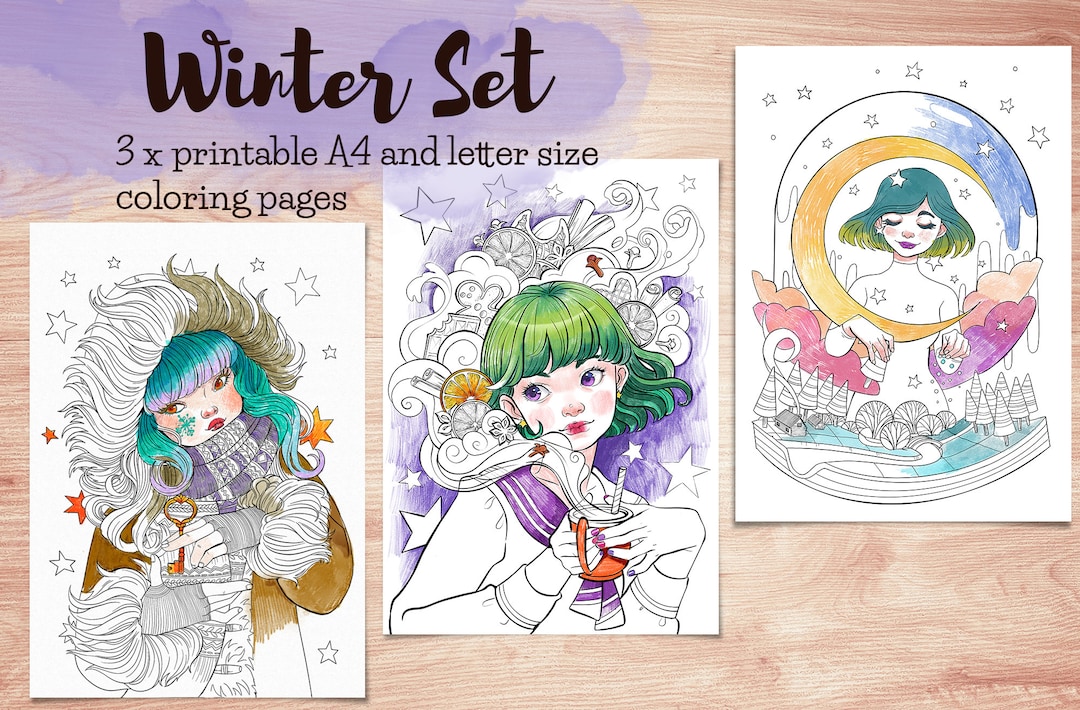 Printable Winter Coloring Pages Set - Etsy