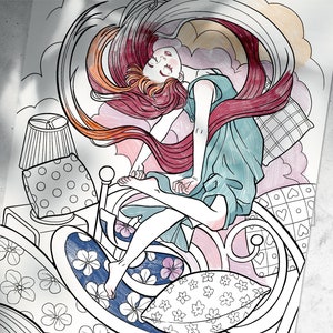 Digital Coloring Page Lucid Dreams (b&w, Light Grey and Sepia) - Etsy