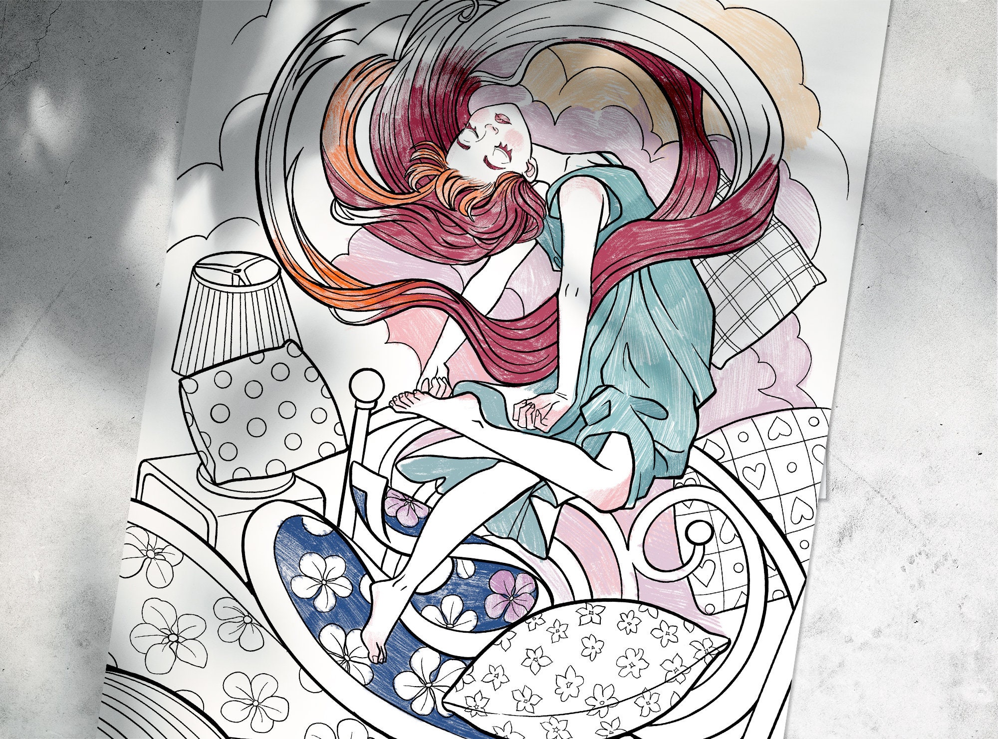 Digital Coloring Page Lucid Dreams b&w Light Grey and Sepia - Etsy UK