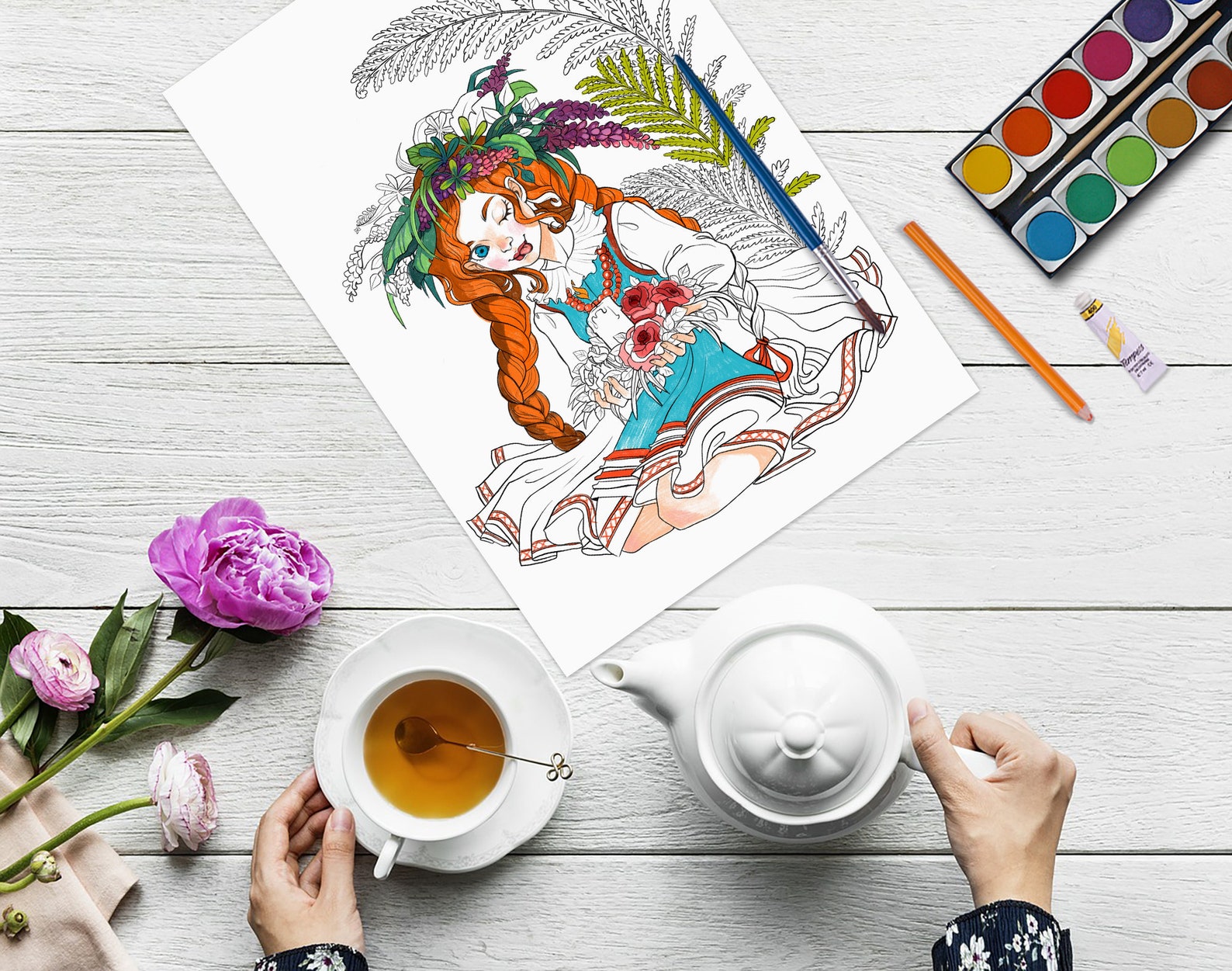 Slavic Midsummer Coloring Page in Black and White Light Grey - Etsy