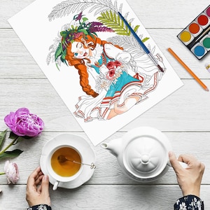 Slavic Midsummer Coloring Page in Black and White Light Grey - Etsy