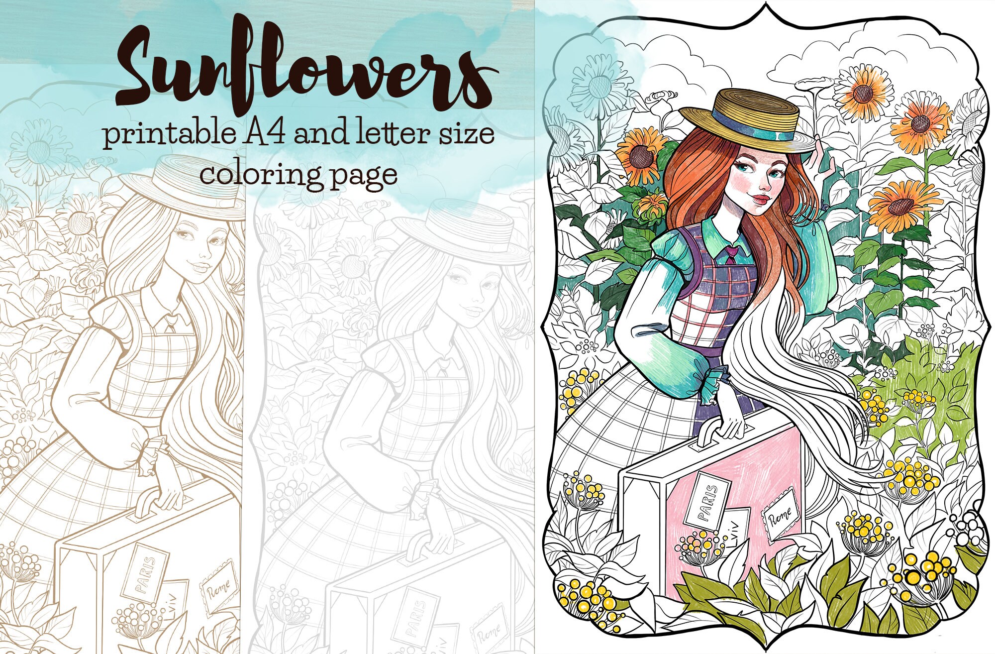 Printable Summer Coloring 3 pages set | Etsy