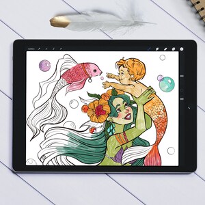 Mother Mermaid Coloring Page (printable B&w, Light Grey and Sepia) - Etsy