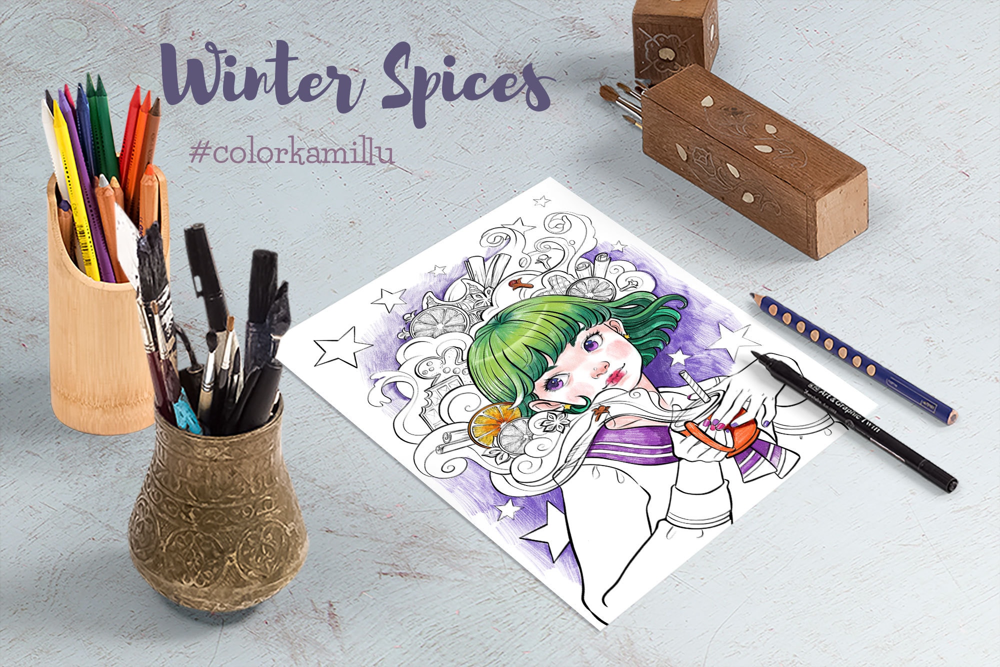 Winter Spices Printable Coloring Page b&w Light Grey and - Etsy