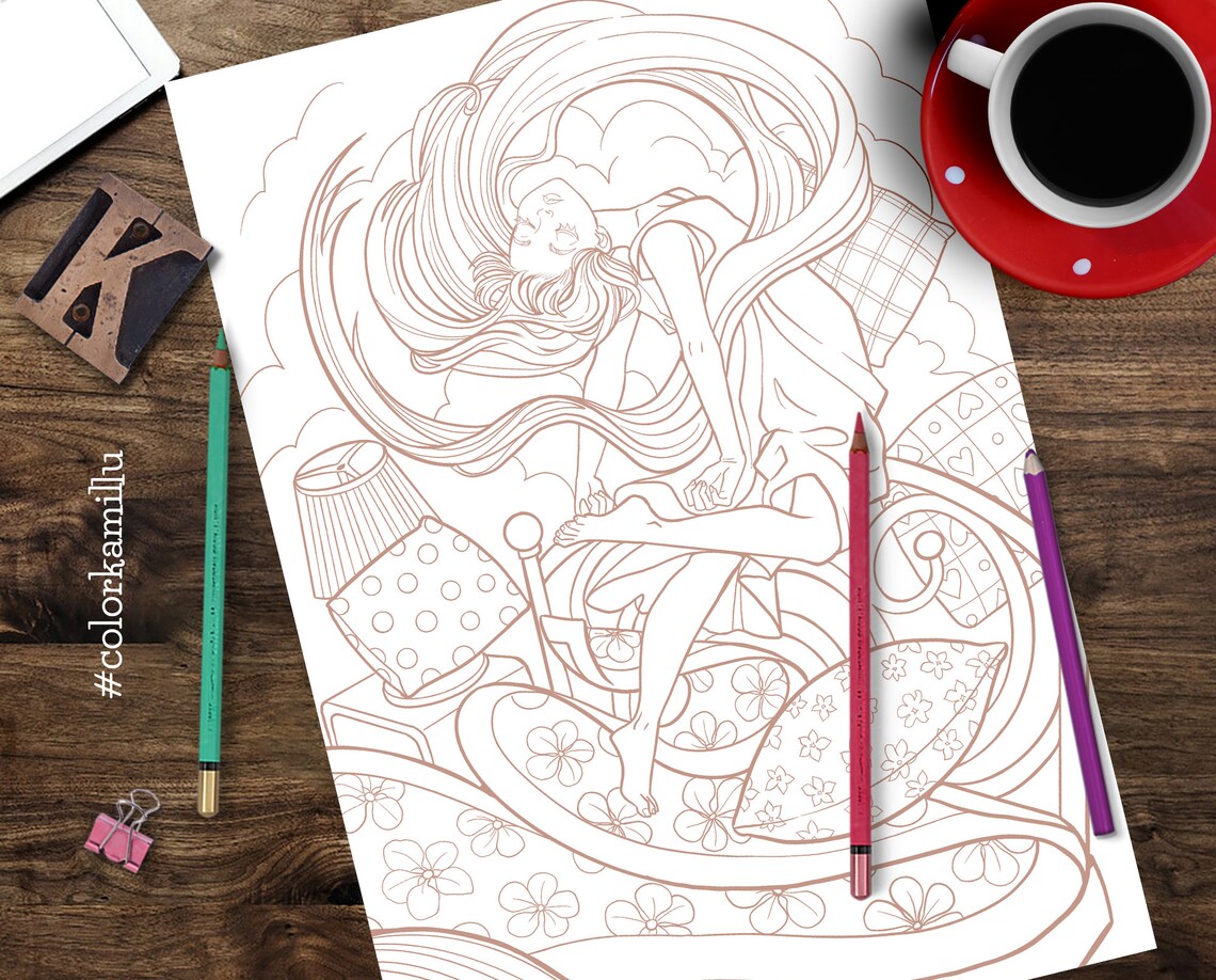 Digital Coloring Page Lucid Dreams (b&w, Light Grey and Sepia) - Etsy UK