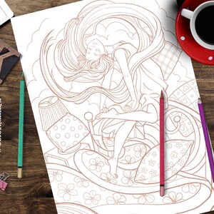 Digital Coloring Page Lucid Dreams (b&w, Light Grey and Sepia) - Etsy