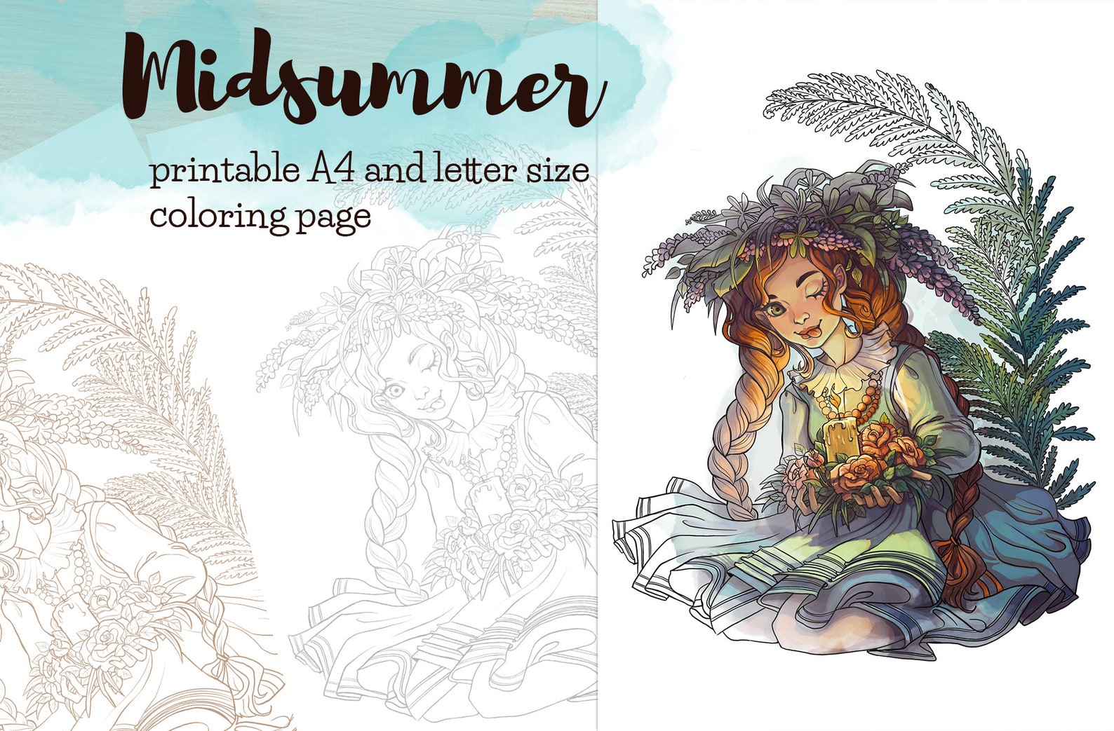 Slavic Midsummer Coloring Page in Black and White Light Grey - Etsy