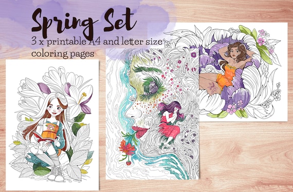 Spring Printable Coloring Pages Set | Etsy