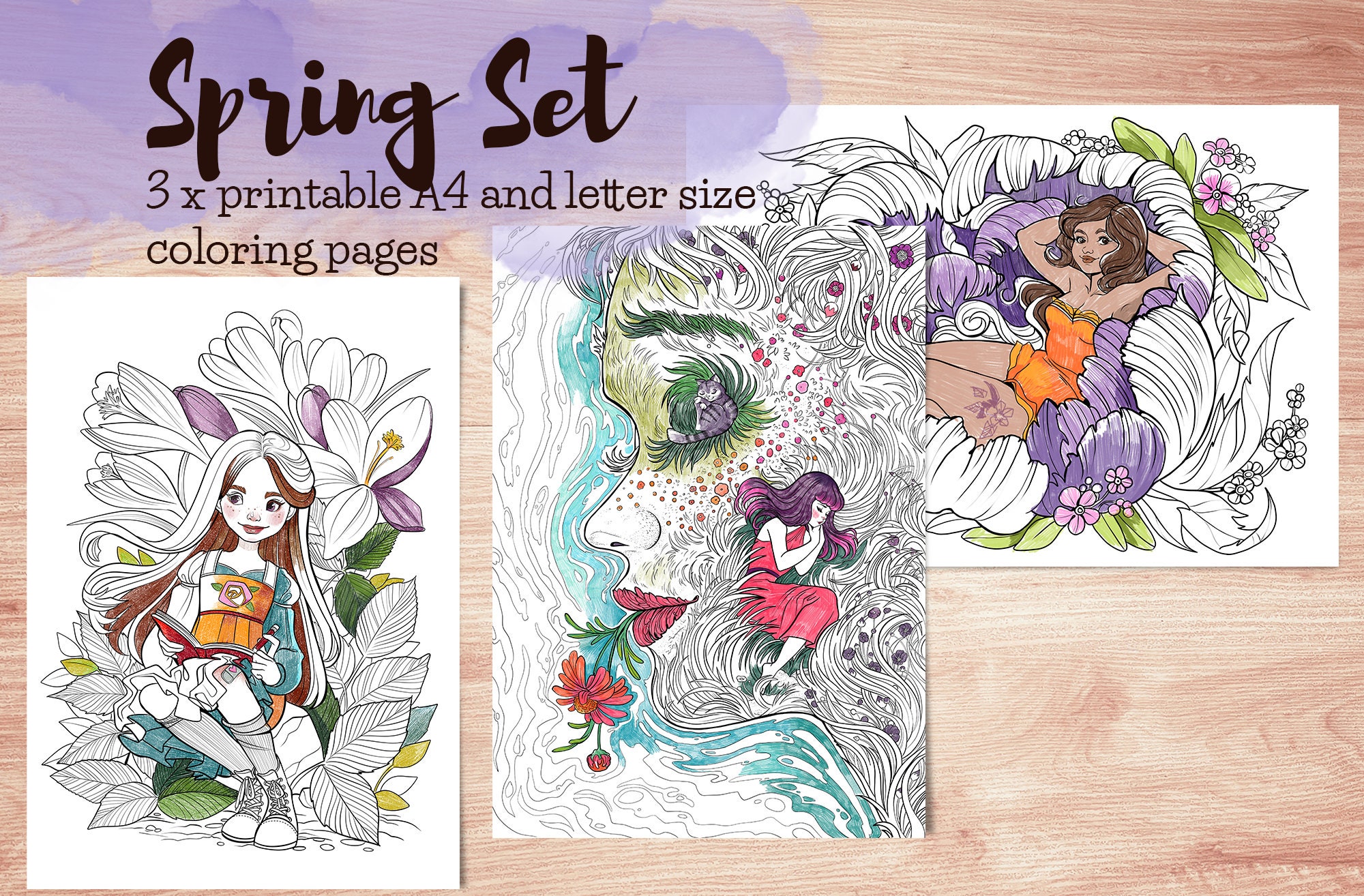 Spring Printable Coloring Pages Set - Etsy