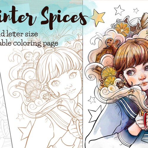 Winter Spices Printable Coloring Page b&w Light Grey and - Etsy