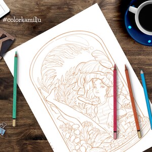 Printable Coloring Page Blue Rose Girl (b&w, Light Grey and Sepia) - Etsy
