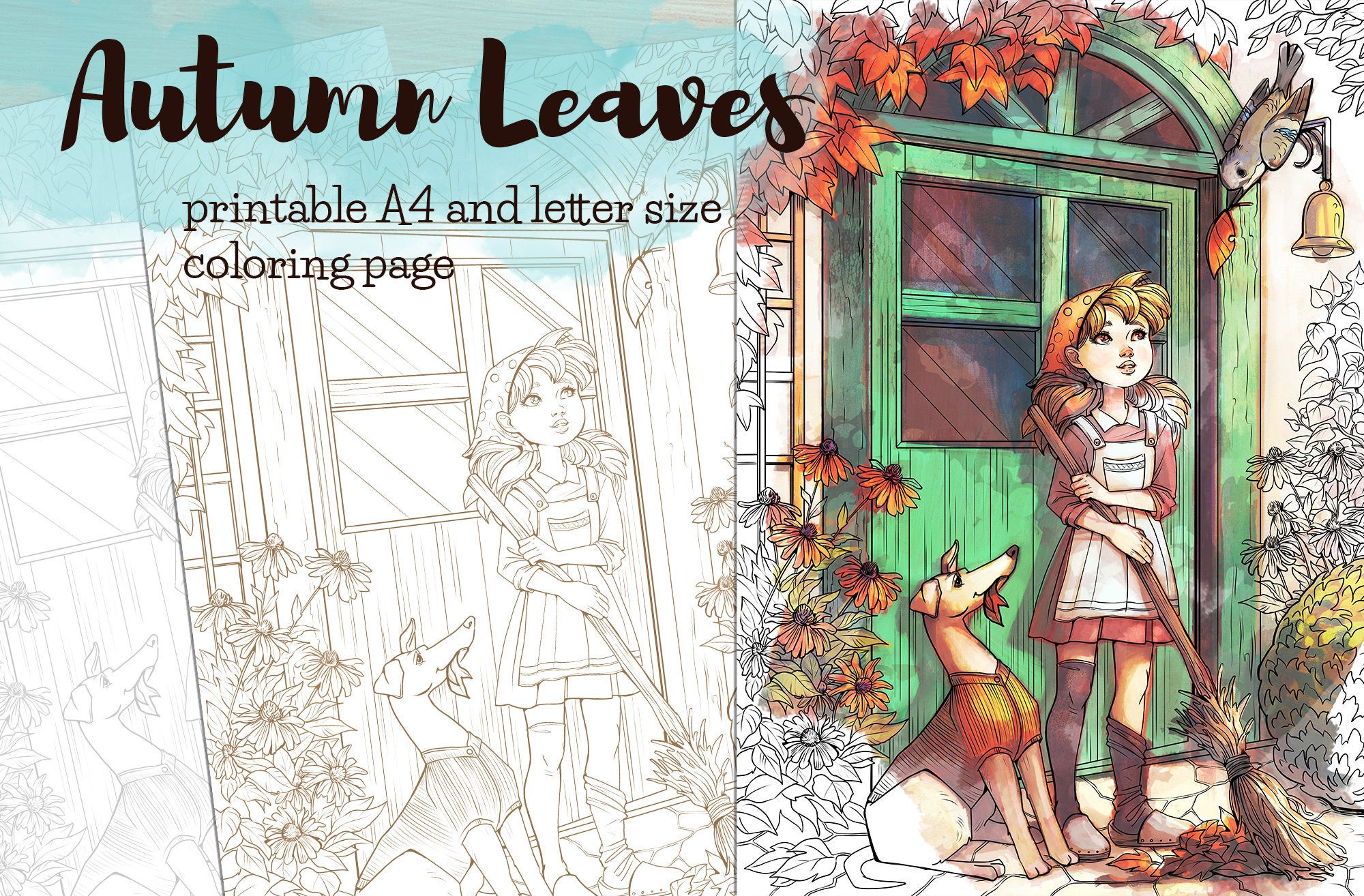 Autumn Printable Coloring Pages Set - Etsy