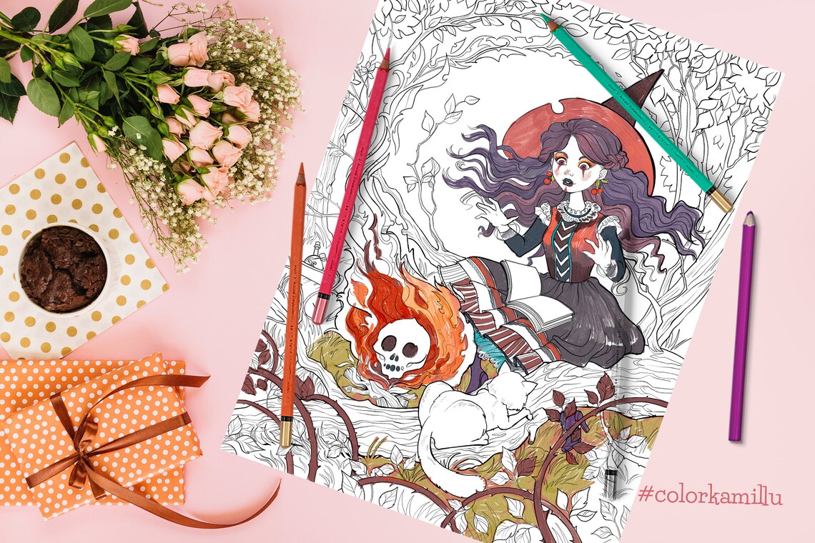 Witchcraft Printable Coloring Page A4 and Letter Size - Etsy