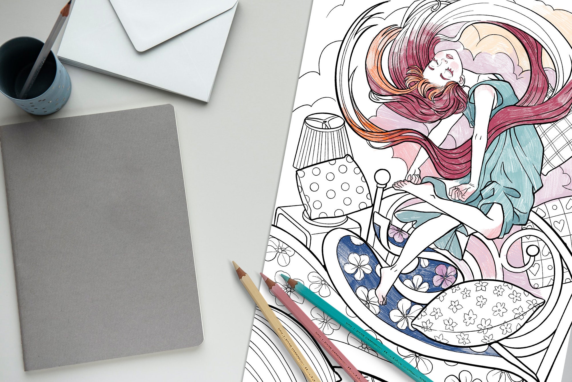 Digital Coloring Page Lucid Dreams (b&w, Light Grey and Sepia) - Etsy UK