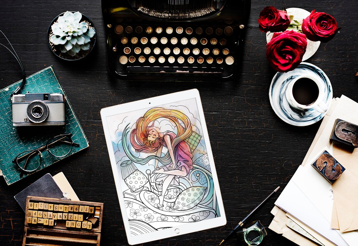 Digital Coloring Page Lucid Dreams (b&w, Light Grey and Sepia) - Etsy