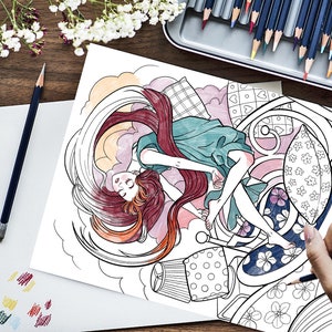 Digital Coloring Page Lucid Dreams (b&w, Light Grey and Sepia) - Etsy