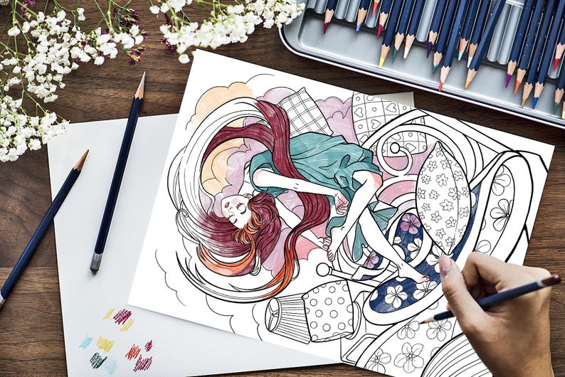 Digital Coloring Page Lucid Dreams b&w Light Grey and Sepia - Etsy