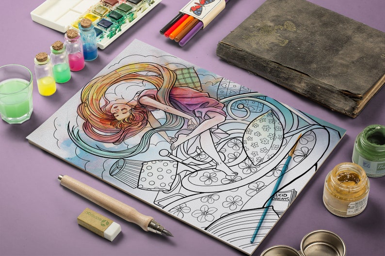 Digital Coloring Page Lucid Dreams b&w Light Grey and Sepia - Etsy