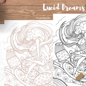 Digital Coloring Page Lucid Dreams (b&w, Light Grey and Sepia) - Etsy