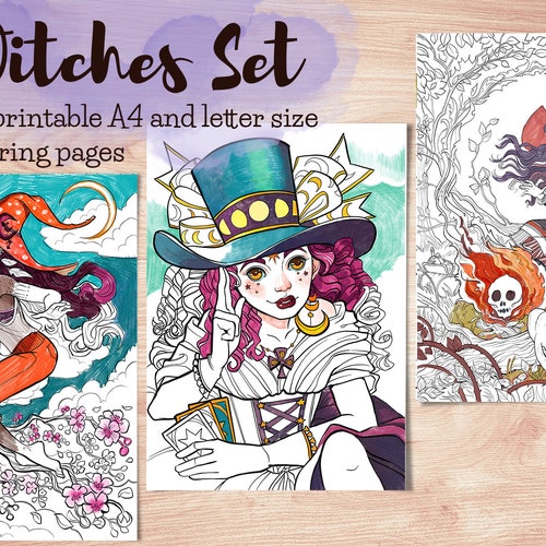Witches Printable Coloring Pages Set - Etsy