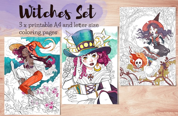 Witches Printable Coloring Pages Set - Etsy