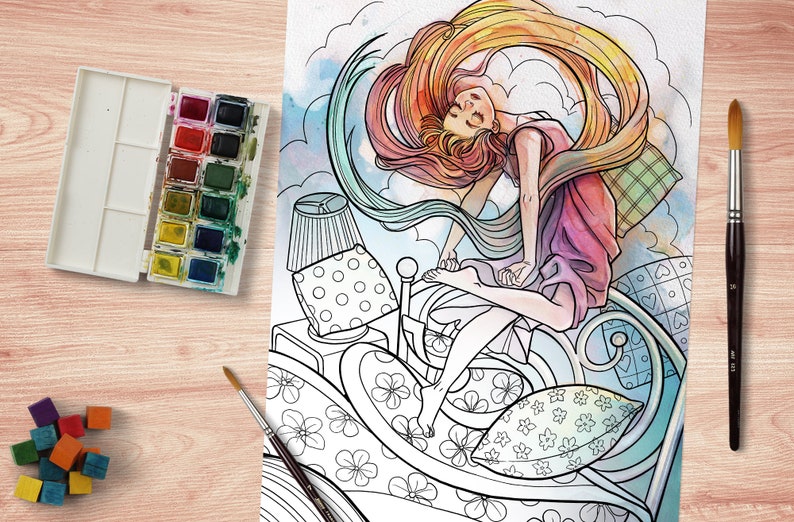 Digital Coloring Page Lucid Dreams b&w Light Grey and Sepia - Etsy