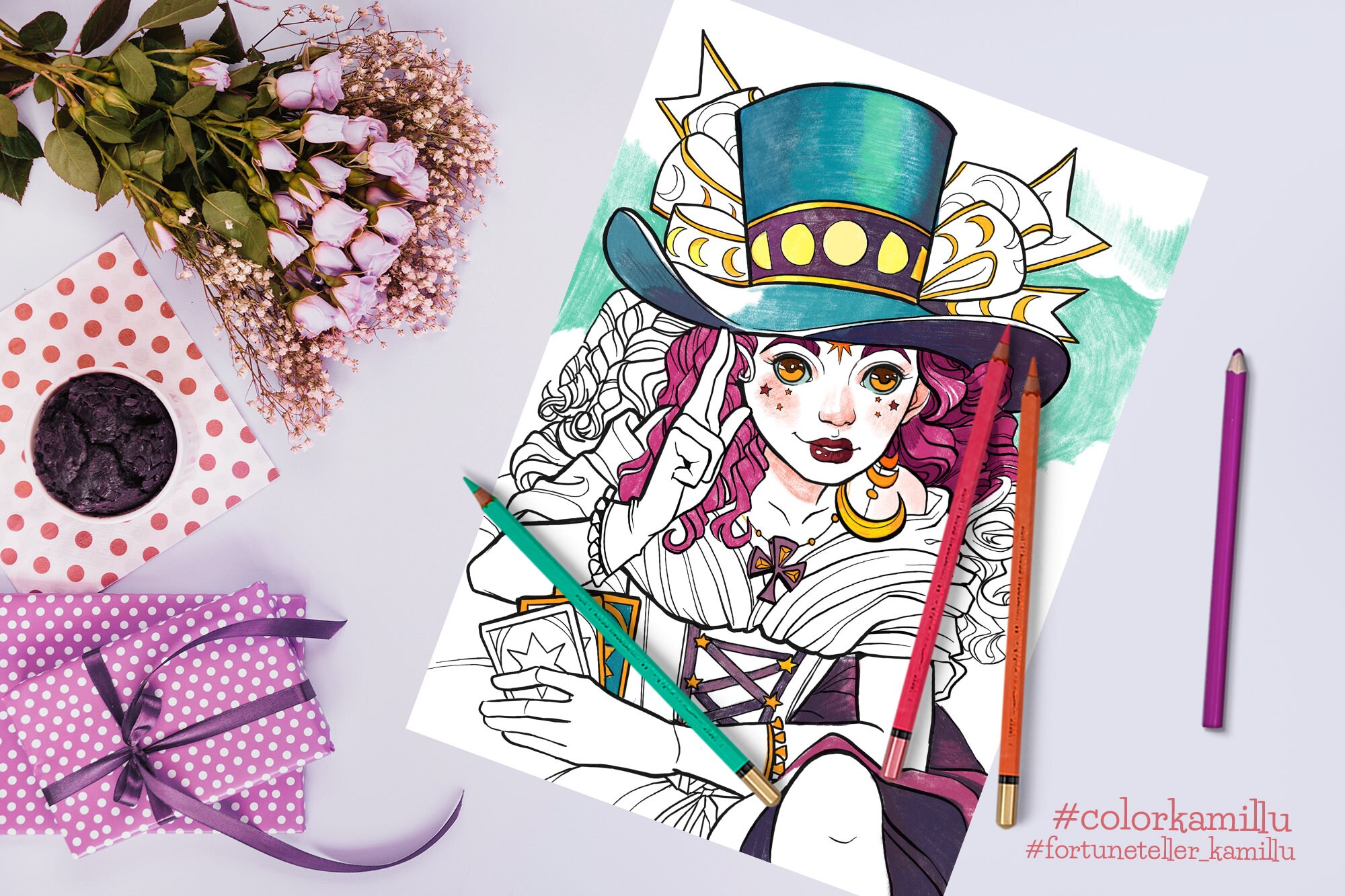 Printable Coloring Page Fortune Teller in Black and White - Etsy UK