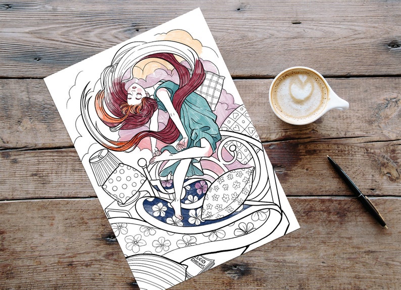Digital Coloring Page Lucid Dreams b&w Light Grey and Sepia - Etsy