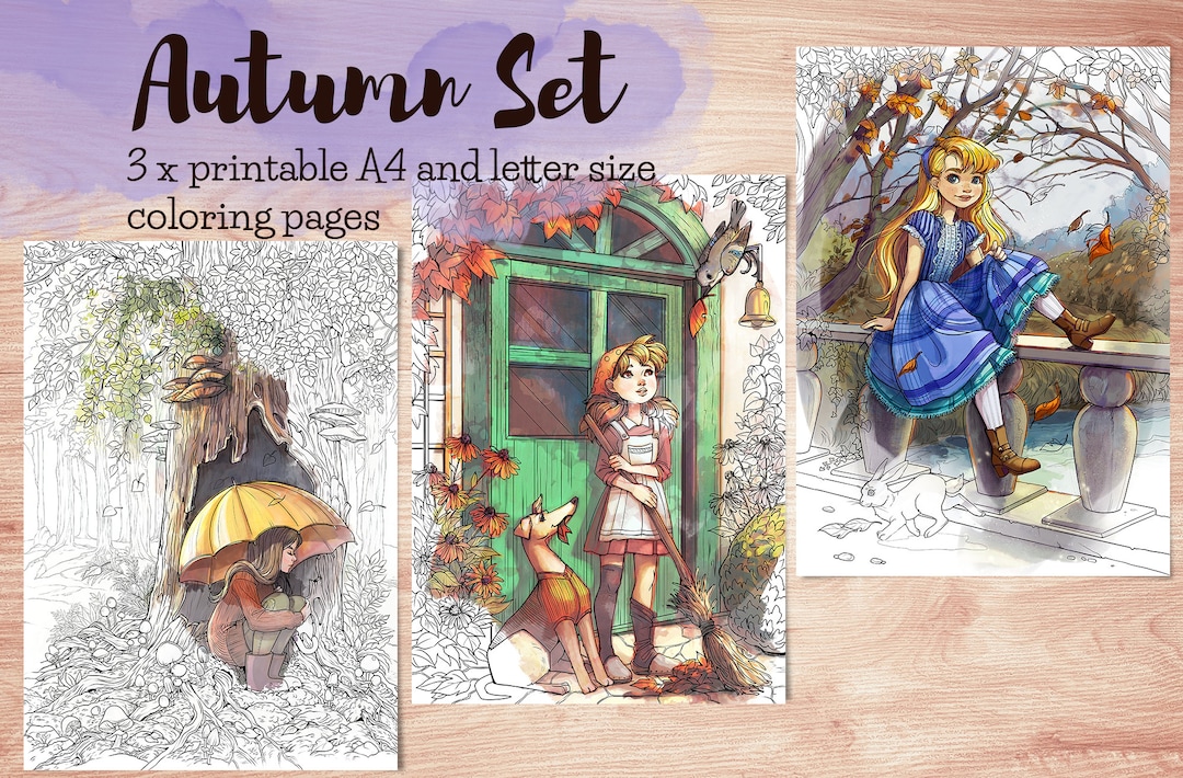 Autumn Printable Coloring Pages Set - Etsy