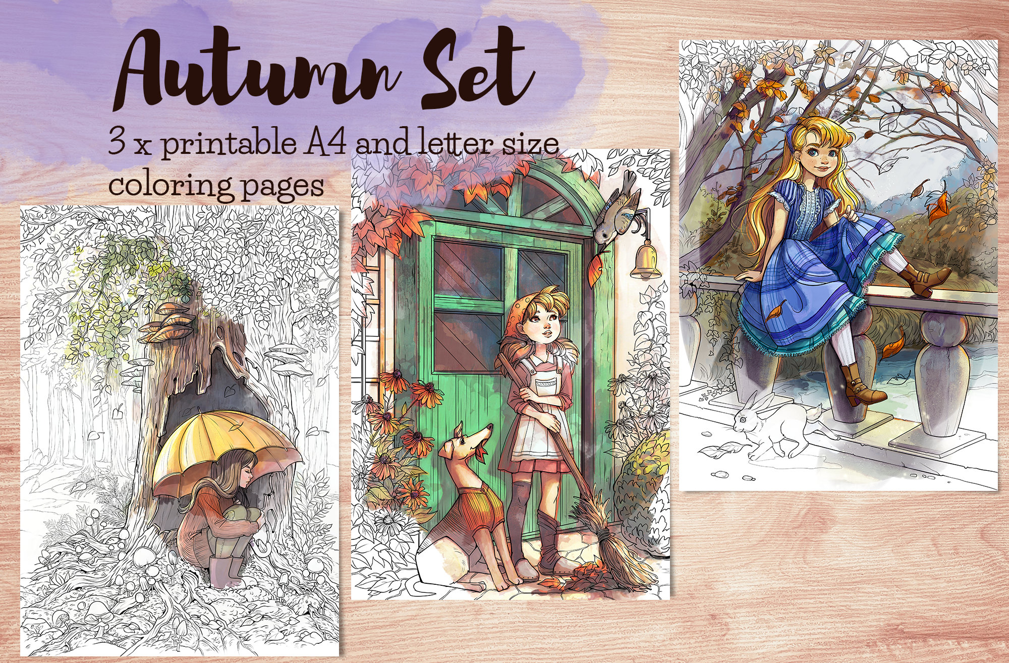 Autumn Printable Coloring Pages Set - Etsy