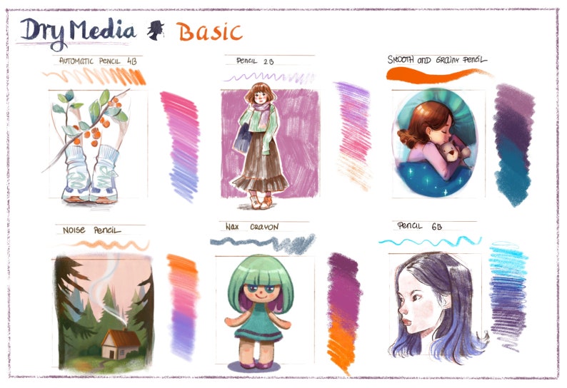 20 Dry Media Basic Brushes for Procreate - Etsy