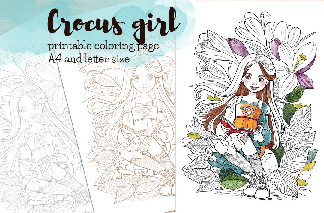 Printable Coloring Page Crocus in Black and White, Light Grey and Sepia ...