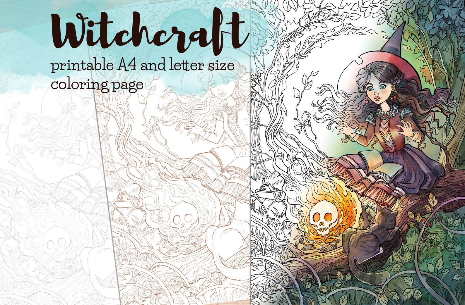 Witchcraft Printable Coloring Page A4 and Letter Size - Etsy