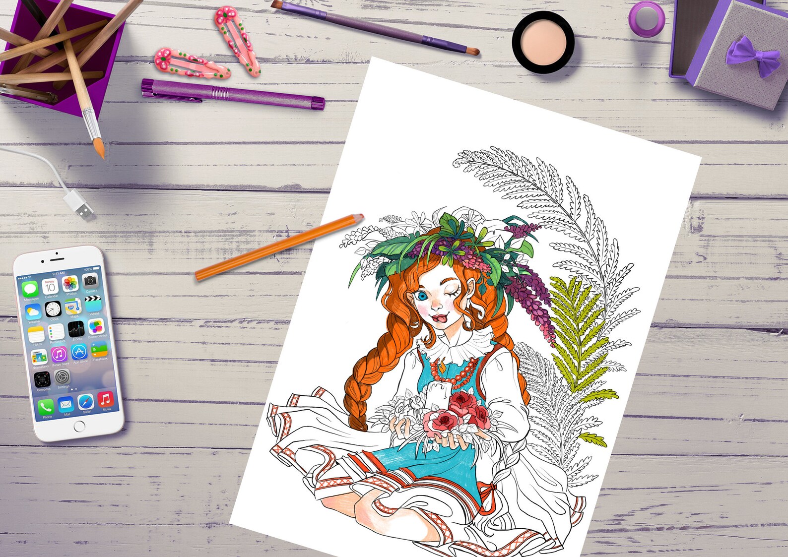 Slavic Midsummer Coloring Page in Black and White Light Grey - Etsy