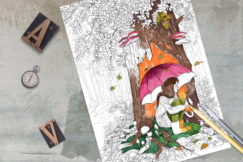 Autumn Forest Printable Coloring Page - Etsy