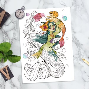 Mother Mermaid Coloring Page (printable B&w, Light Grey and Sepia) - Etsy