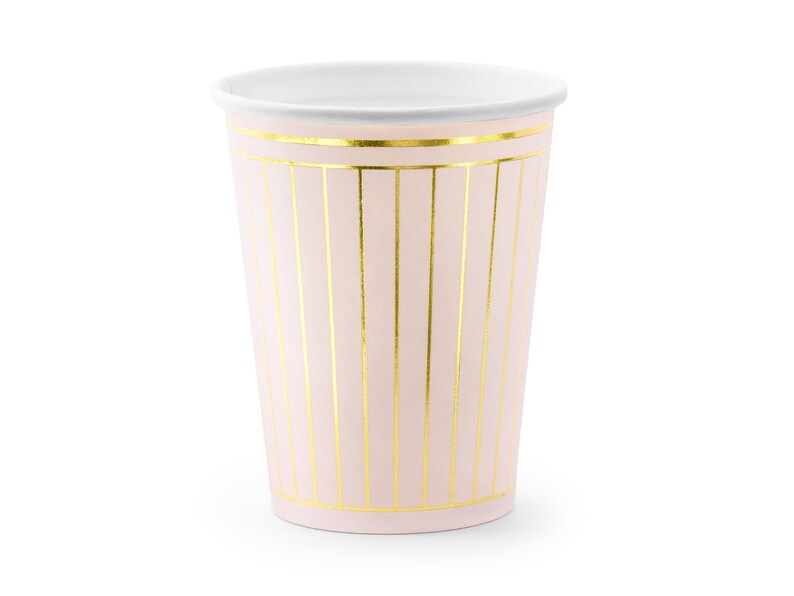 6 Light Pink Paper Cups With Gold Strips, Birthday Party Cup, Baby ...