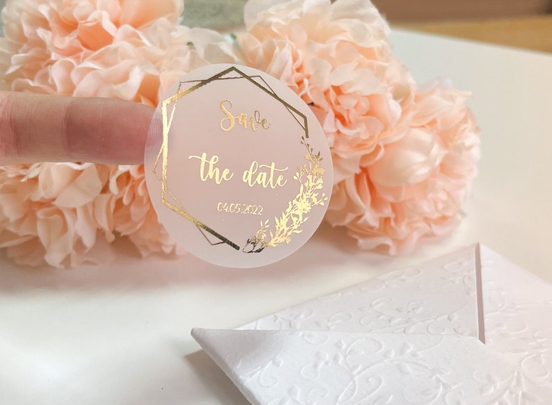Gold Save the Date Stickers, Foil Wedding Labels, Rose Gold Save the ...