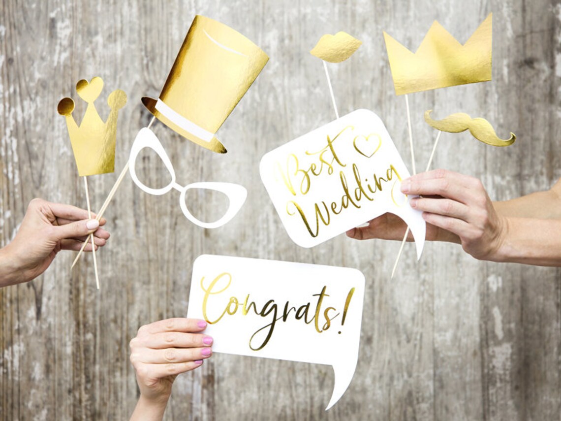 10 Gold Photo Props, Gold Wedding Party Decor, Wedding Photo Booth ...