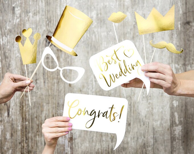 10 Gold Photo Props, Gold Wedding Party Decor, Wedding Photo Booth ...