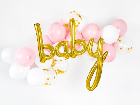 Gold Baby Script Balloons New Baby Party Baby Shower Foil Balloons Gold Baby Shower Decor Neutral Baby Shower Gender Reveal Party Etsy