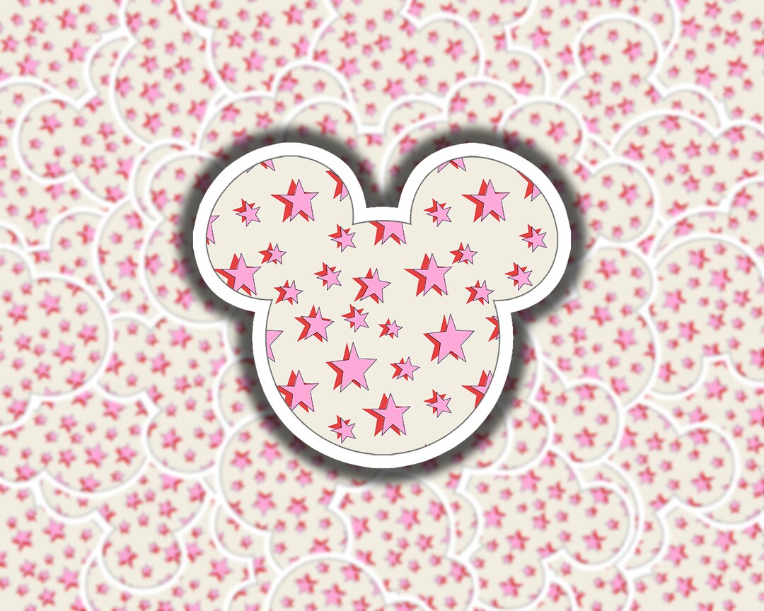 Mickey Star Sticker, Pink and Red Star, Mickey Mouse, Beige Sticker ...