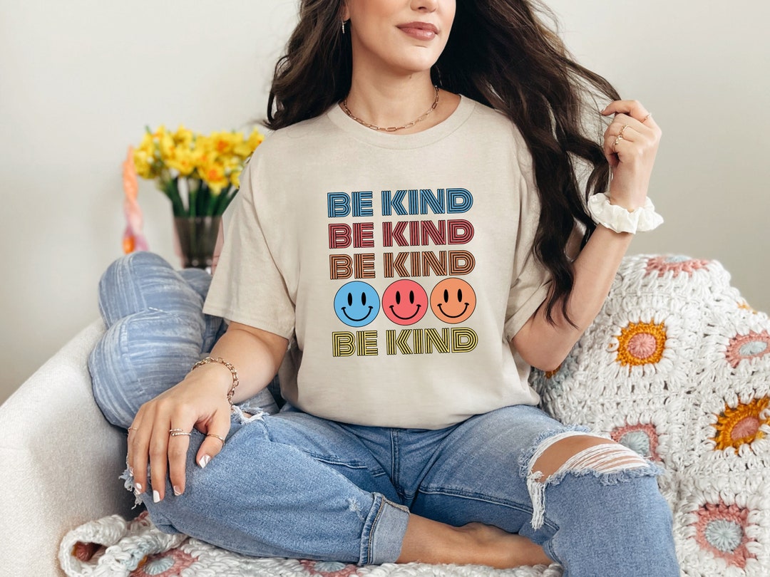 Be Kind Smiley Face Emoji Mental Health Awareness Women's Retro T-Shirt ...