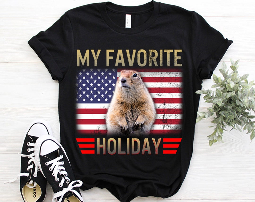 Funny Groundhog Day Shirt My Favorite Holiday USA Flag Cute Ground-hog ...