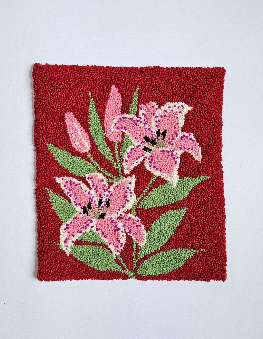 Hand-hooked Rug | Stargazer Lily Wall Art | Wool Hooked Rug | Botanical ...