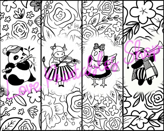 Printable Bookmarks for Coloring Musical Animals Kids - Etsy