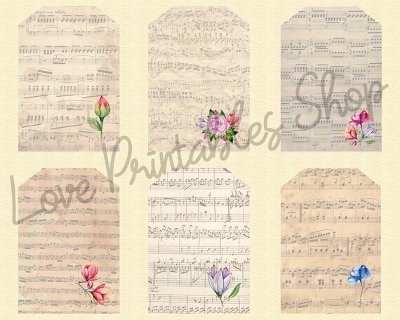 Printable Gift Tags Antique Vintage Music With Flowers | Etsy