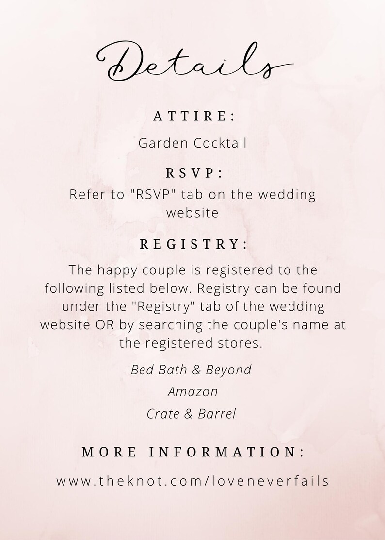 Wedding Invitation and Details Template - Etsy