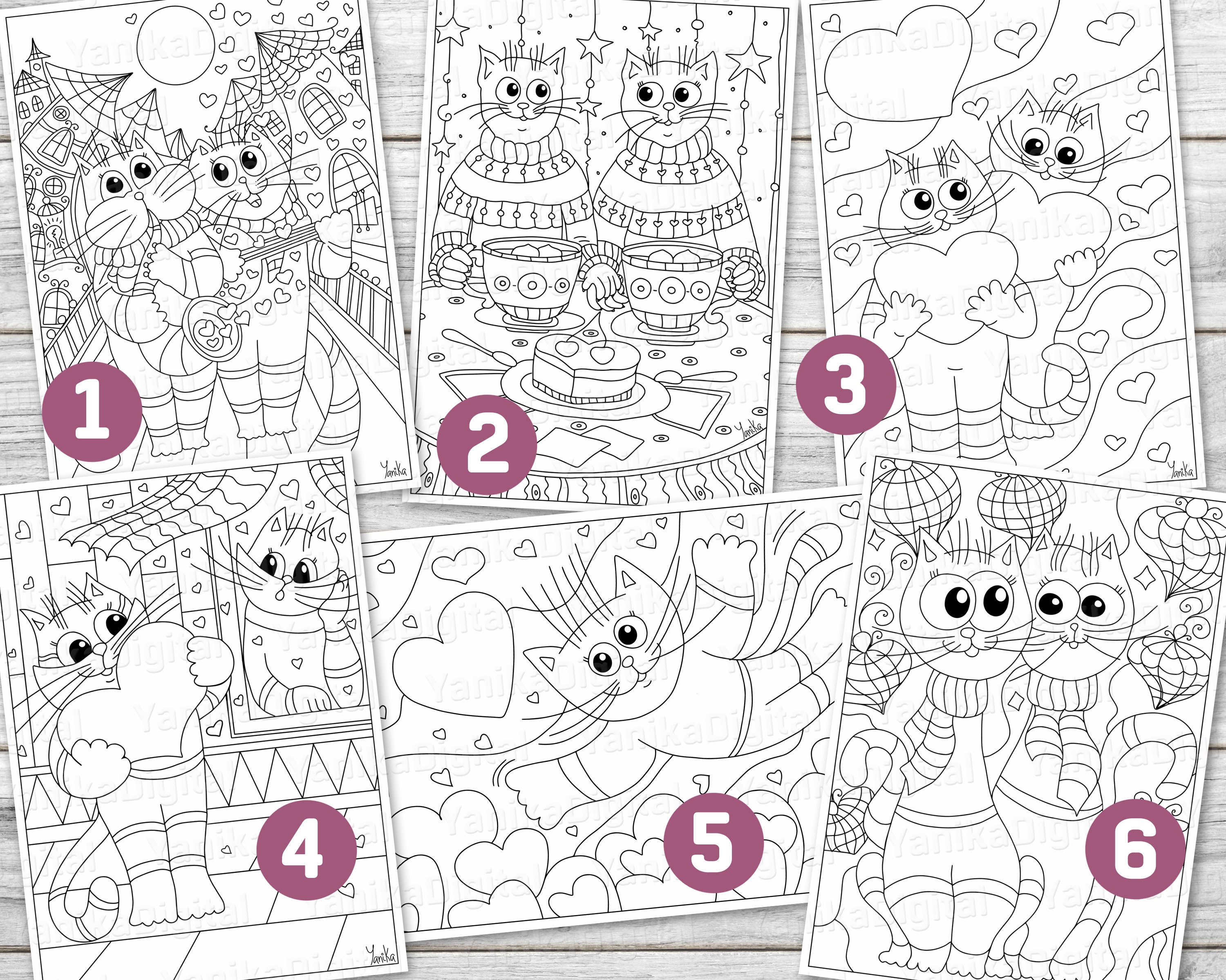 Valentine's Day Set of 6 Coloring Pages, Instant Download, Valentine's ...