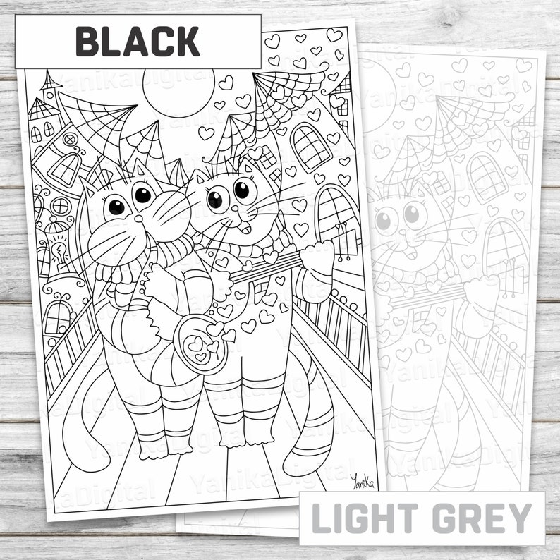 Valentine's Day Cats Coloring Pages: Set of 6 (digital Download) - Etsy